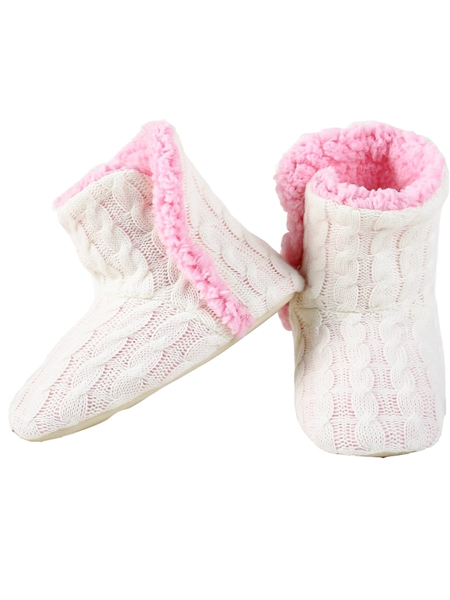 Yelete Womens Cable Knit Slippers Booties Sherpa Lining Rubber Soles ...