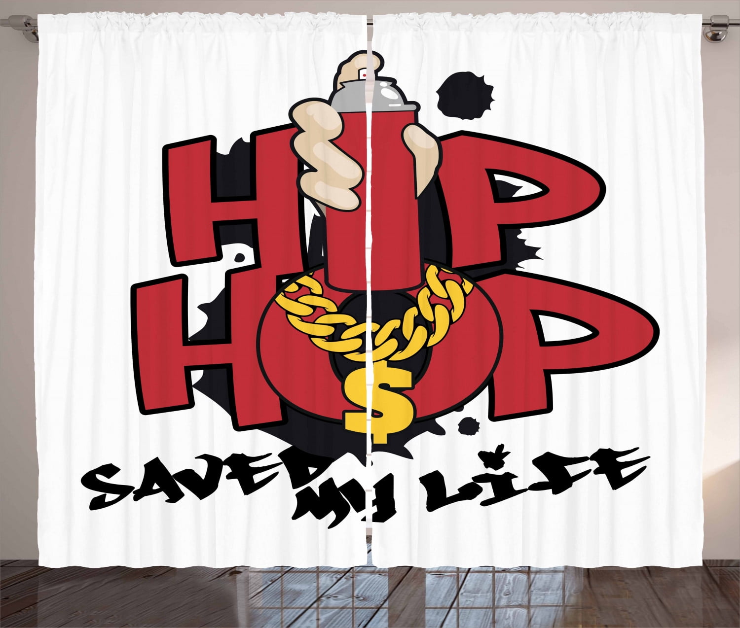 Hip Hop Curtains 2 Panels Set, Hip Hop Saved My Life Phrase in Grafitti ...