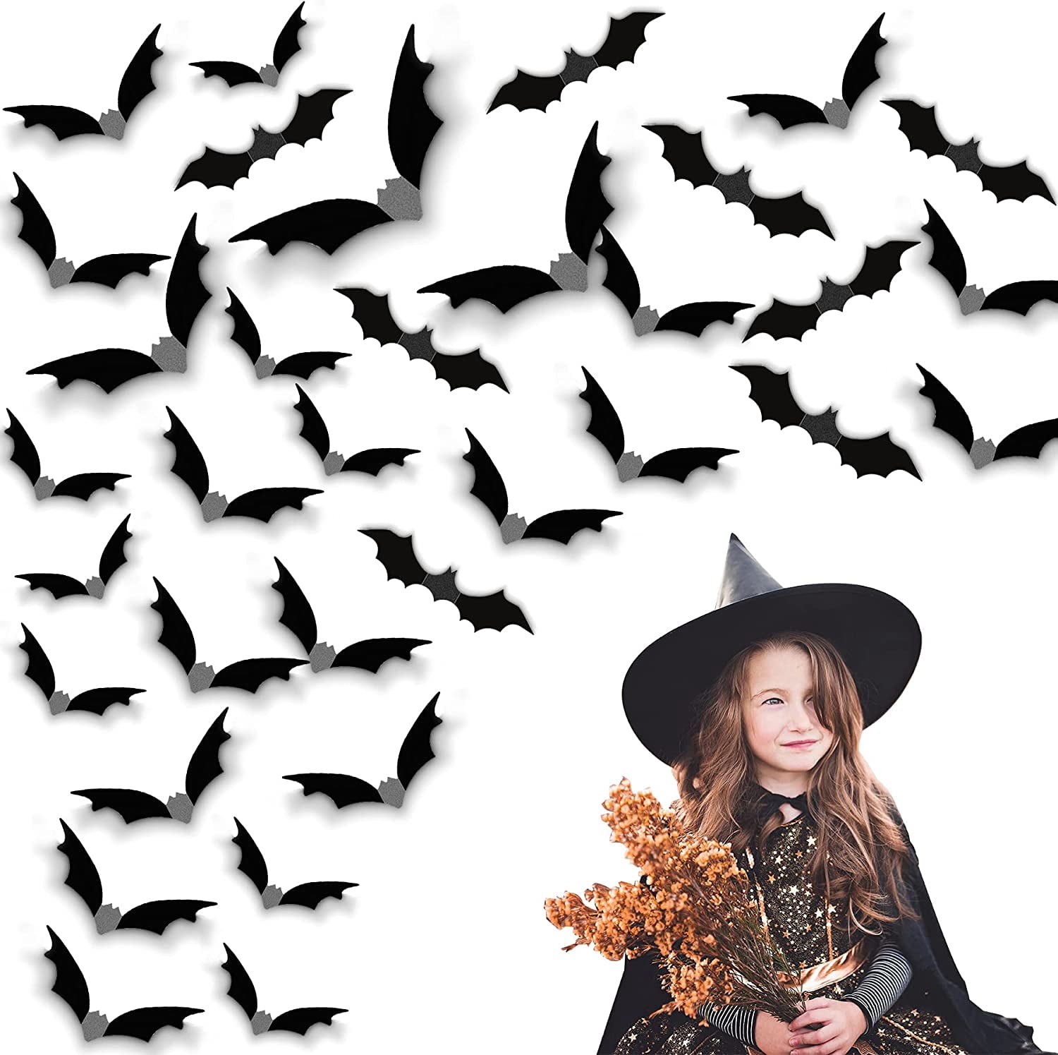 Halloween 3D Bats Wall Stickers Decor, 36PCS 4 Sizes Bats Wall Sticker ...