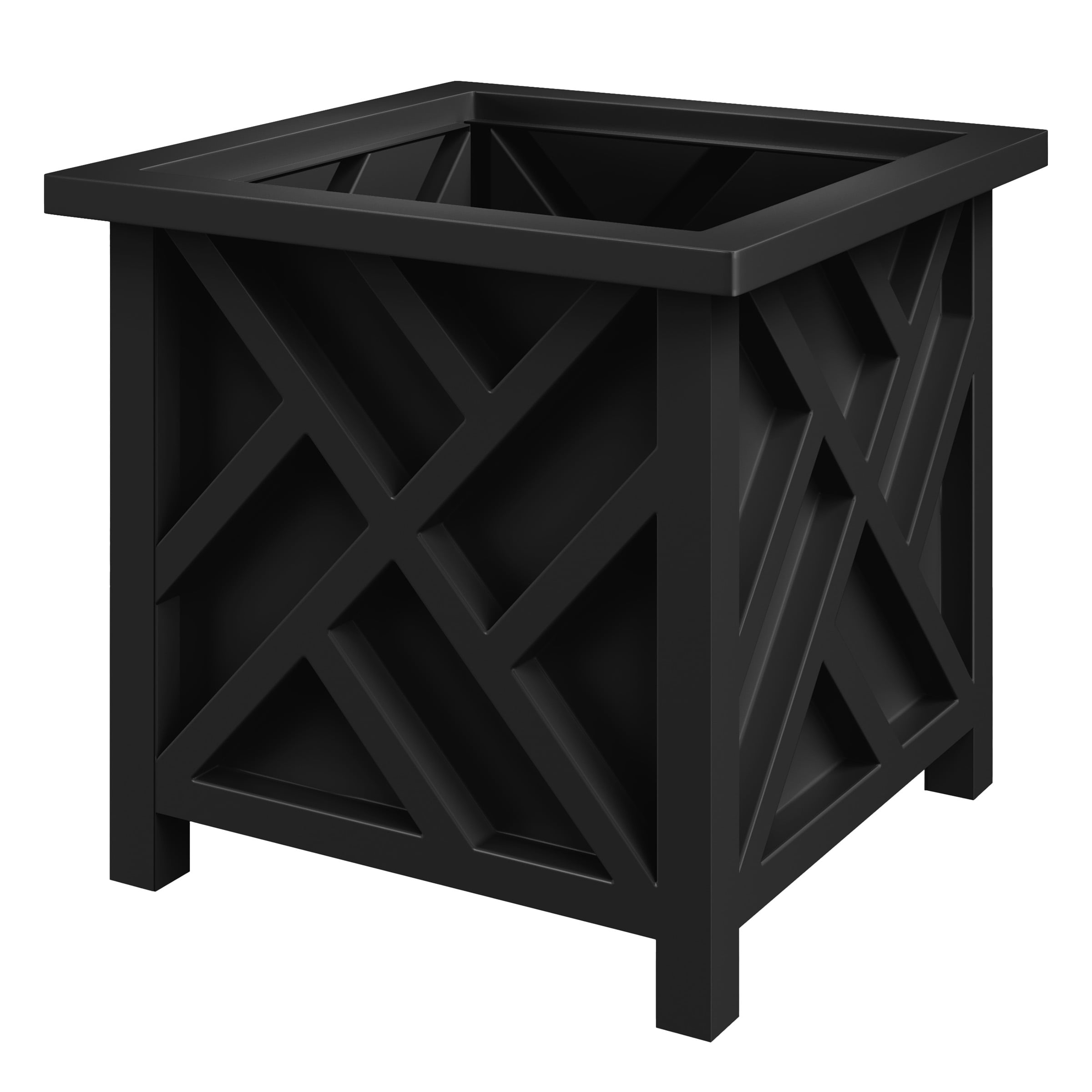 Pure Garden Outdoor Lattice Planter Box - 15.5-Inch Plant Pot, Black ...