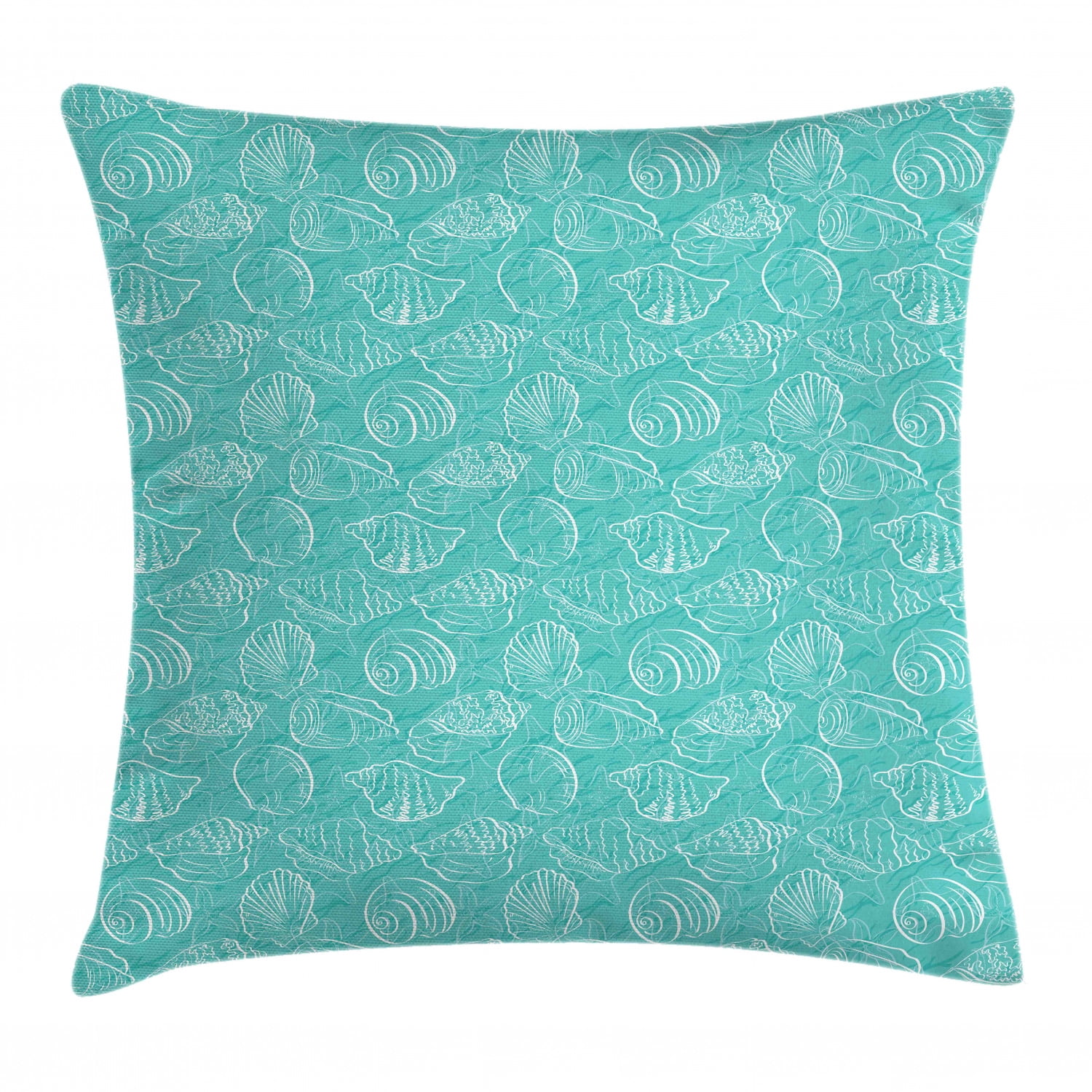 Sea Shells Throw Pillow Cushion Cover, Doodle Style Marine Seashells ...