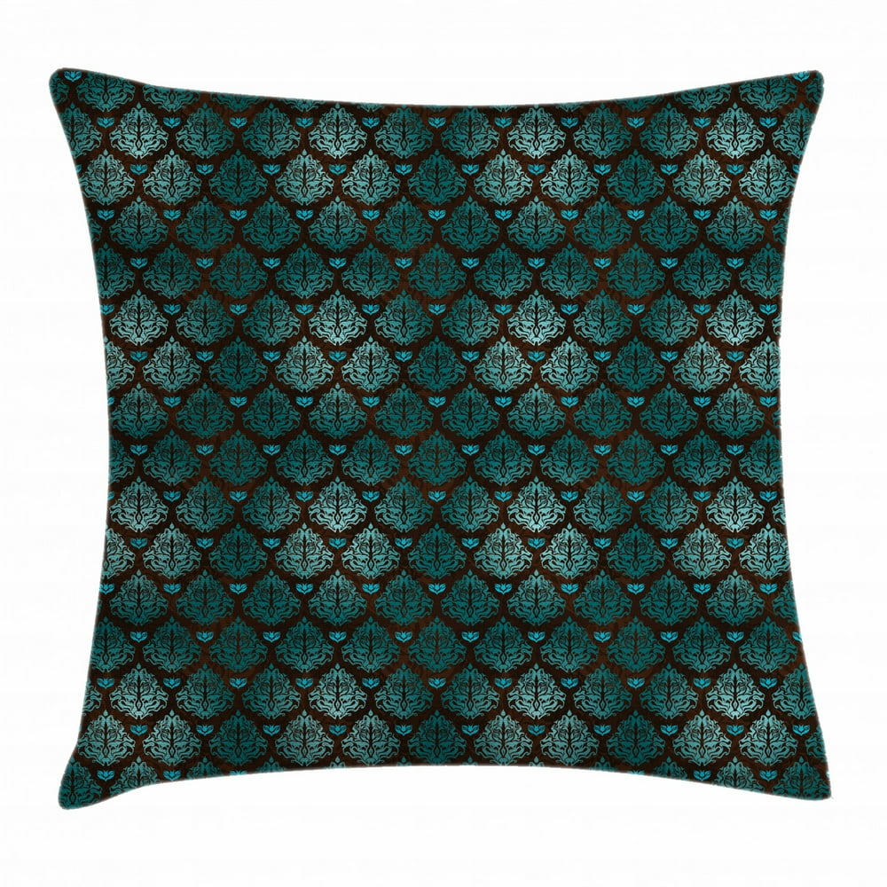 Brown and Blue Throw Pillow Cushion Cover, Abstract Vintage Floral ...