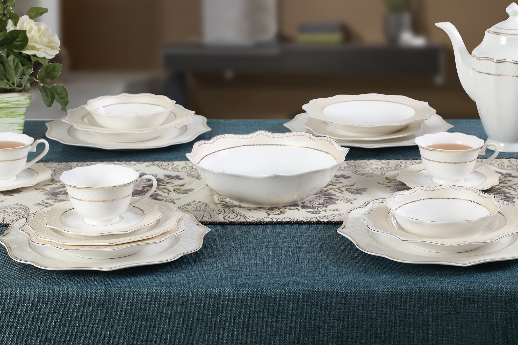 Stylish and Elegant 57 Pieces Bone China Dinnerware Set Service for 8 ...