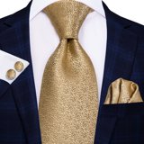 Elegant Hi-Tie Gold Silk Necktie Set for Men with Pocket Square and ...