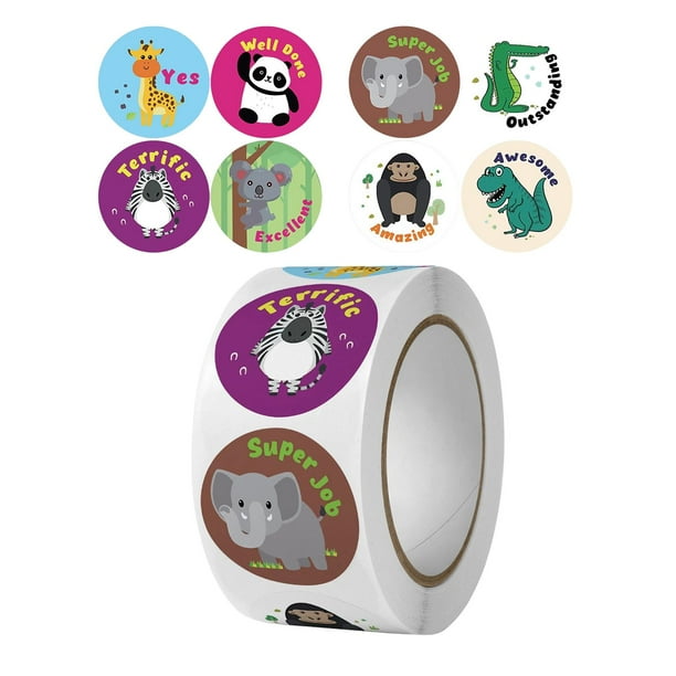 500 Pieces Cute Cartoon Round Animal Stickers Inspirational Stickers 8 ...