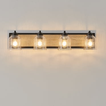 Uolfin 22 in. 3-Light Rustic Bronze Bathroom Vanity Light with Seeded ...