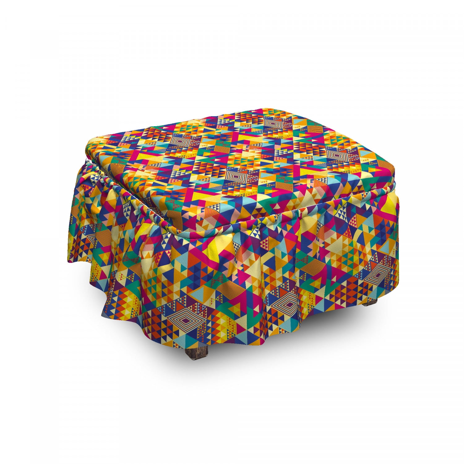Colorful Ottoman Cover, Modern Triangles, 2 Piece Slipcover Set with ...