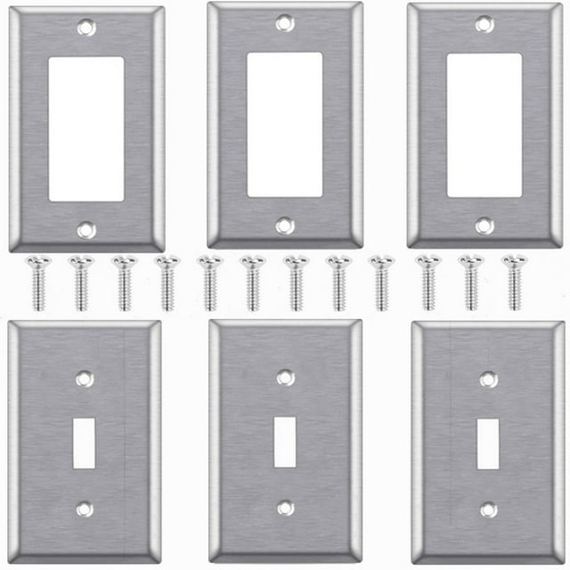 6 Pcs Outlet Covers, Wall Plate Metal Light Switch Covers, Stainless ...