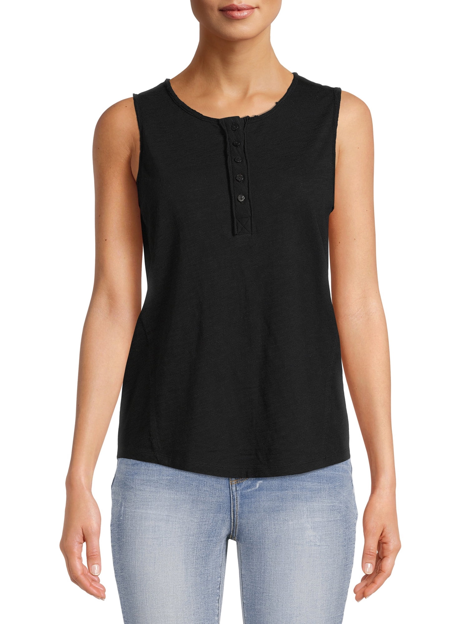 Time and Tru Women's Henley Tank Top with Fashion Raw Edge Detail ...