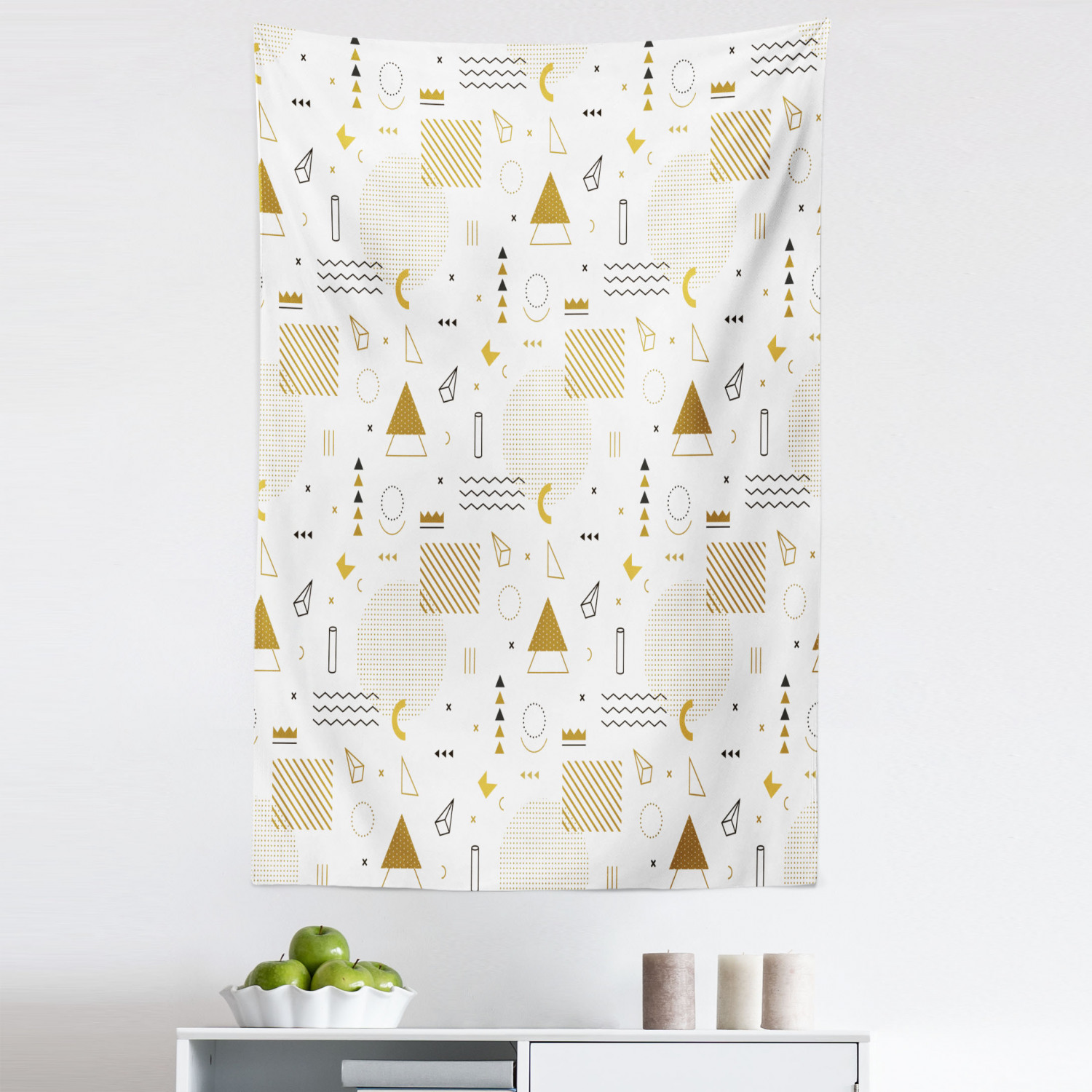 Indie Tapestry, Memphis Fashion Elements Minimalist Geometric Abstract ...