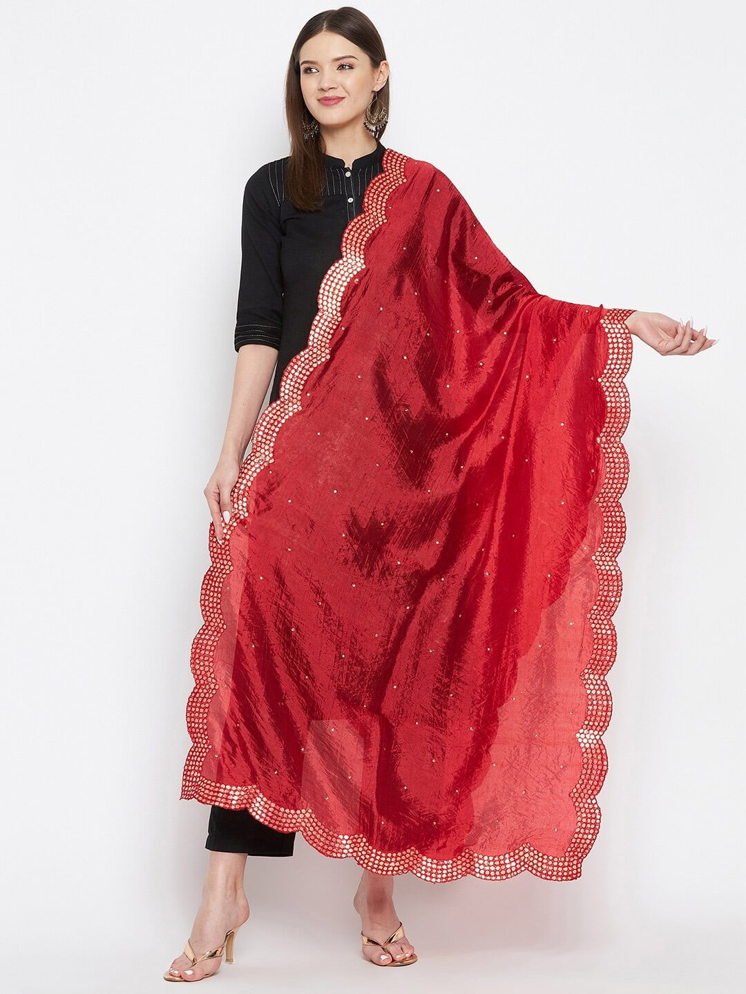 eloria Woman's Indian Ethnic Chunni, Silk Blend Red Dupatta, Stole ...