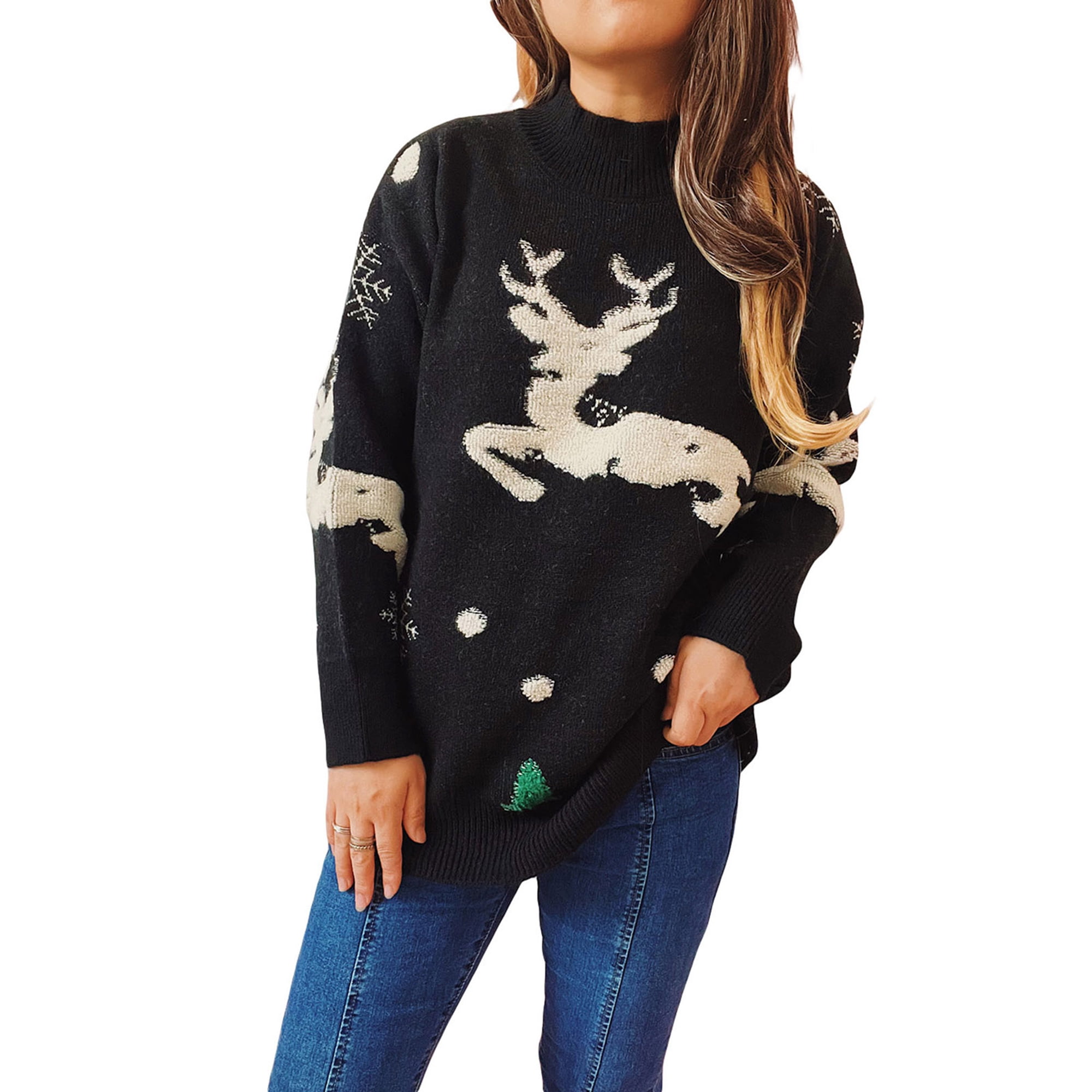 Click here for Sunloudy Women Sweater  Christmas Tree Elk Pattern... prices