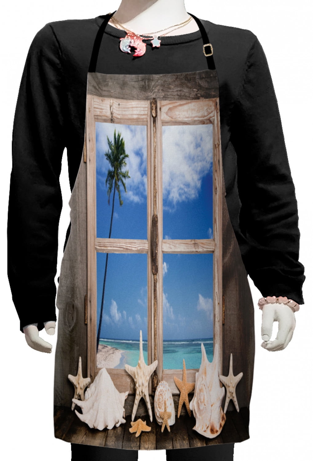Beach Kids Apron, Summer Holiday with Seashells Starfish and Palm Tree ...