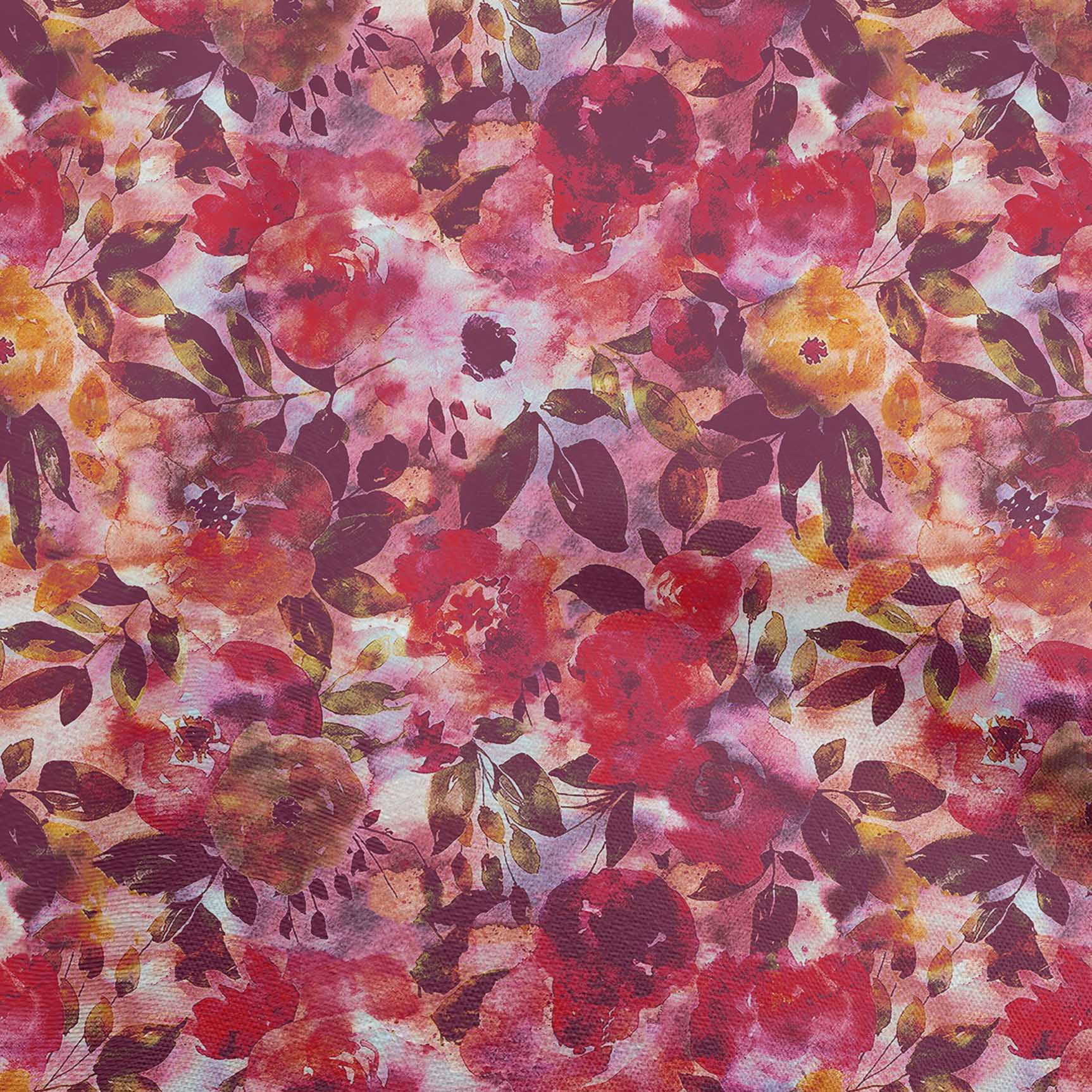 oneOone Silk Tabby Magenta Fabric Abstract Floral Sewing Material Print ...