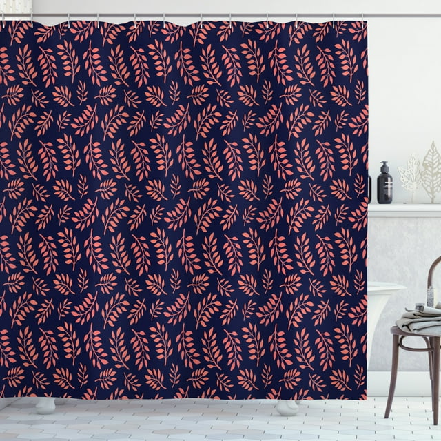 Ambesonne Coral And Navy Shower Curtain Leafy Branch Pattern 69wx75