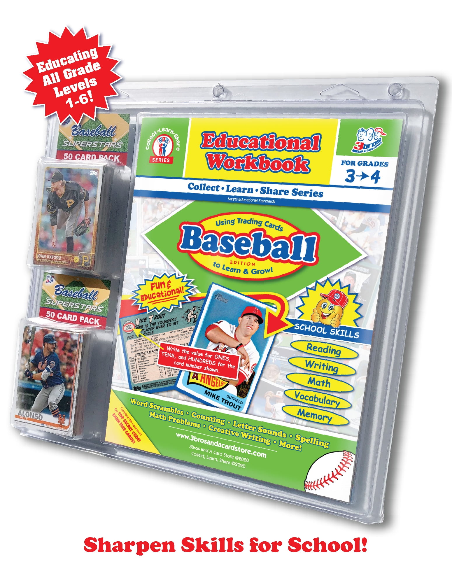 EDUCATIONAL WORKBOOK/ BASEBALL CARD COMBO PACK GRADES 3-4 - Walmart.com