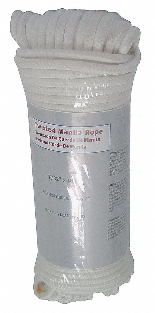 7/32" dia. Polyester All Purpose General Utility Rope, White, 100 ft ...