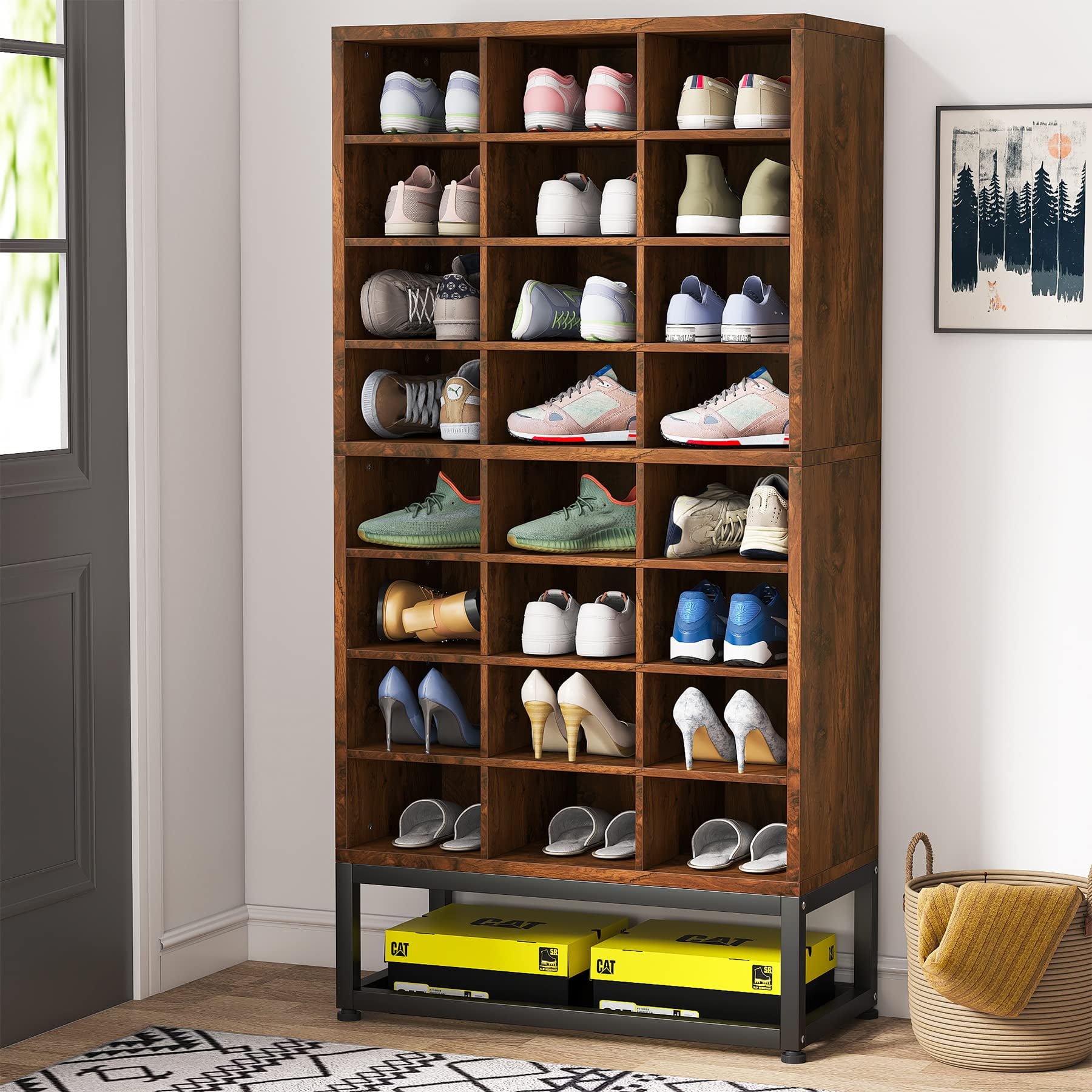 Tribesigns 24 Pairs Shoe Storage Cabinet, Tall Freestanding Shoe Rack ...