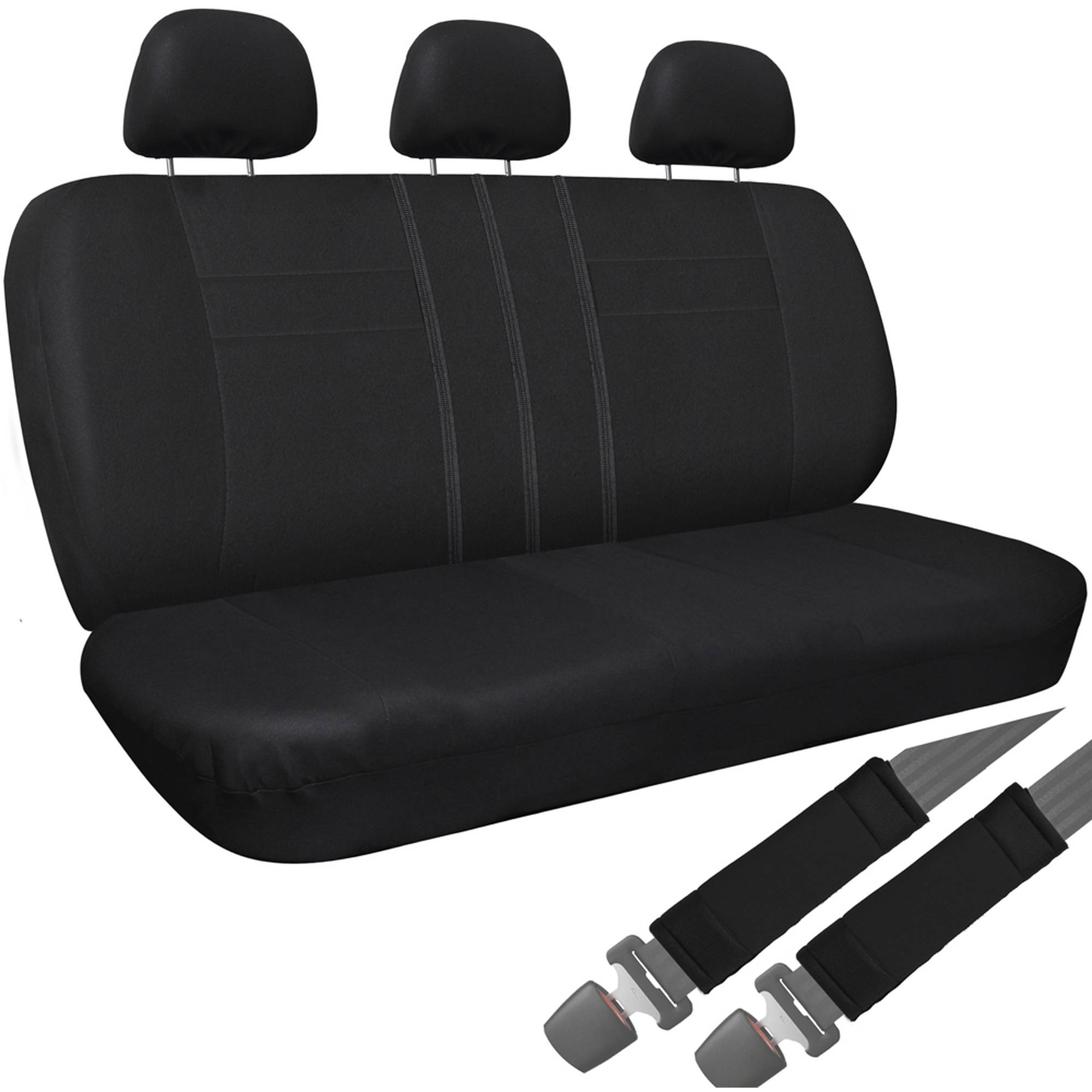 Car SUV Van Truck Seat Cover Black 8 Piece Set Bench Belt Pad
