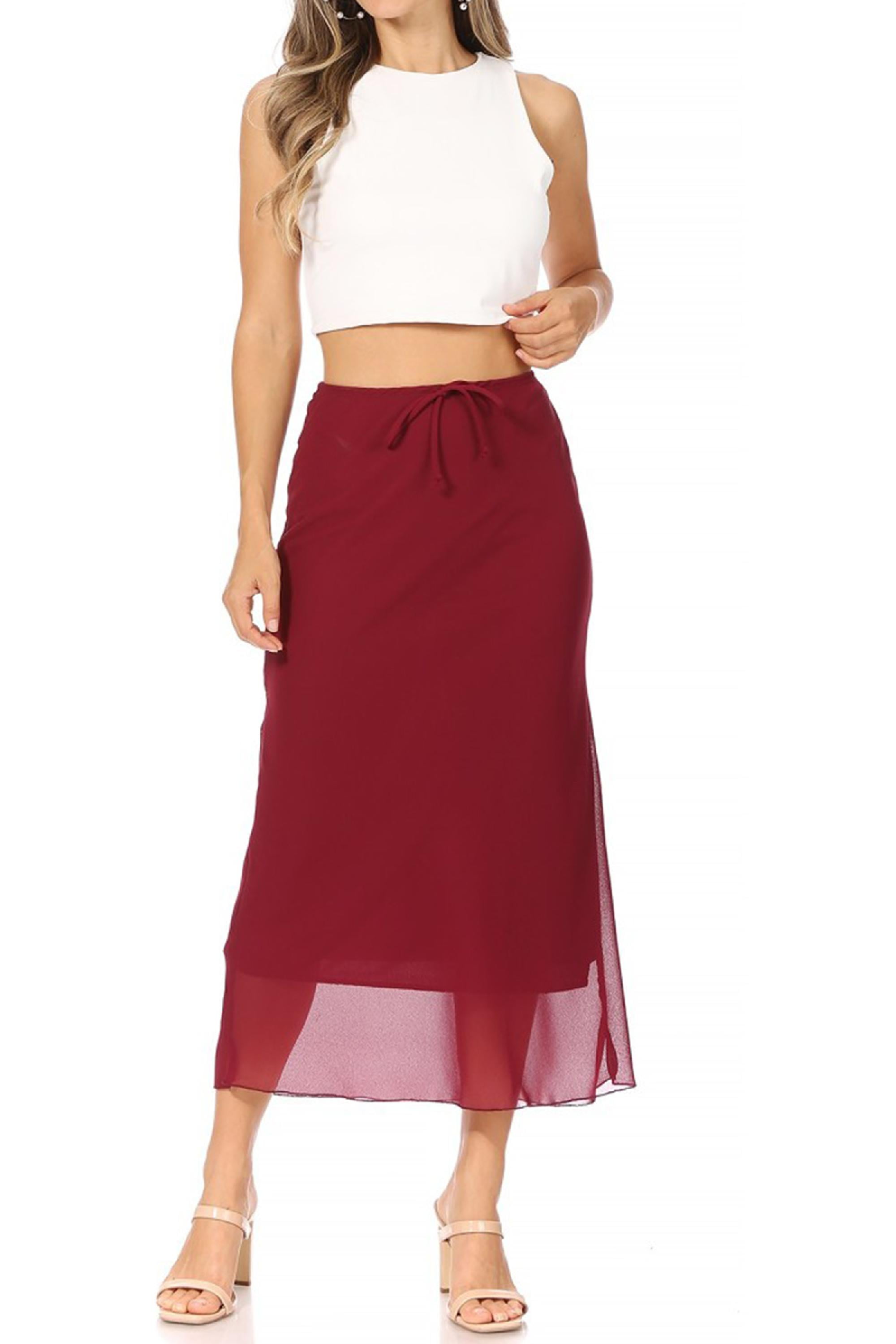 Women's High Rise Chiffon Overlay Maxi Draped Skirt with Waist Tie ...
