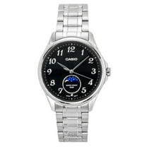 Casio Standard Analog Moon Phase Leather Strap Black Dial Quartz MTP ...
