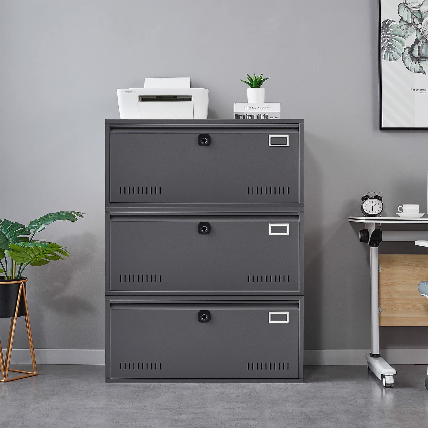 Lateral File Cabinet with Fingerprint Lock, Lockable Lateral Filing ...
