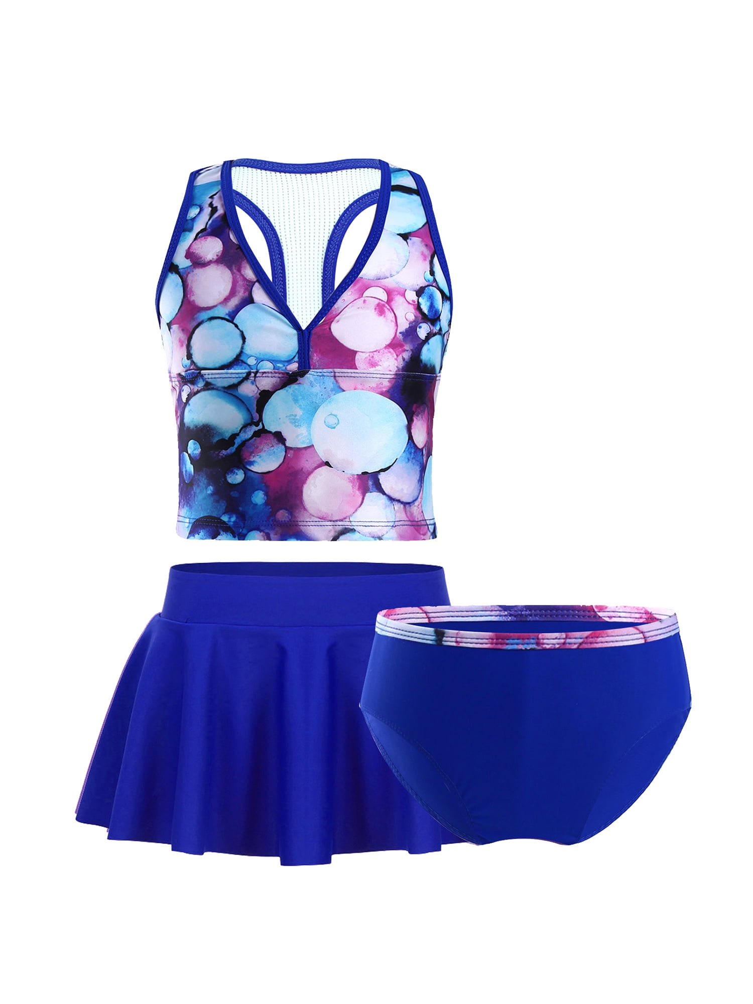 iEFiEL Girls Floral Tankini Set with Skirt 3pcs Set Swimsuit Bathing ...