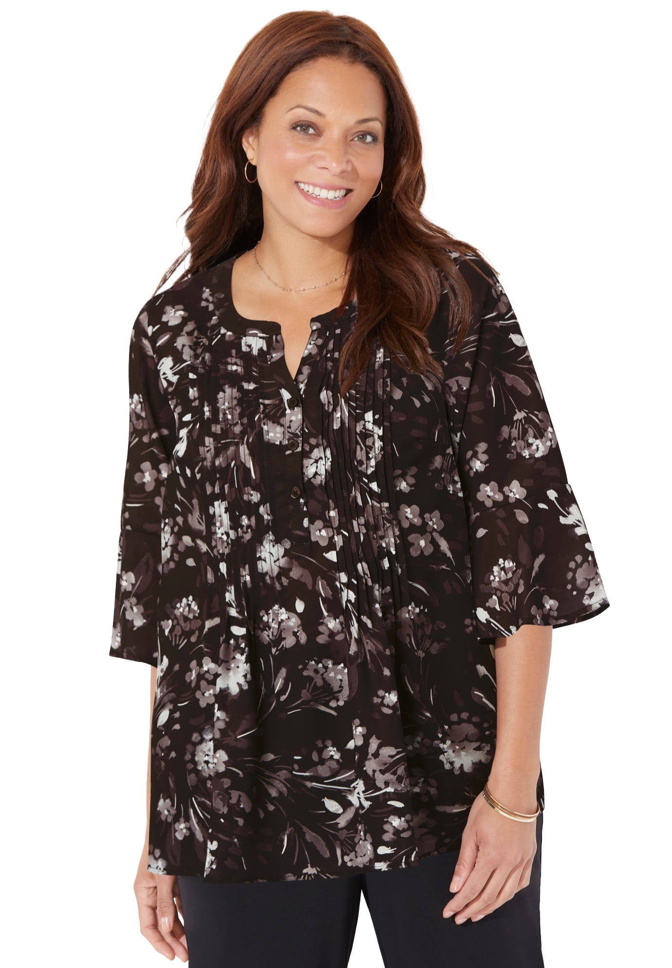 Catherines Women's Plus Size Georgette Pintuck Blouse - Walmart.com