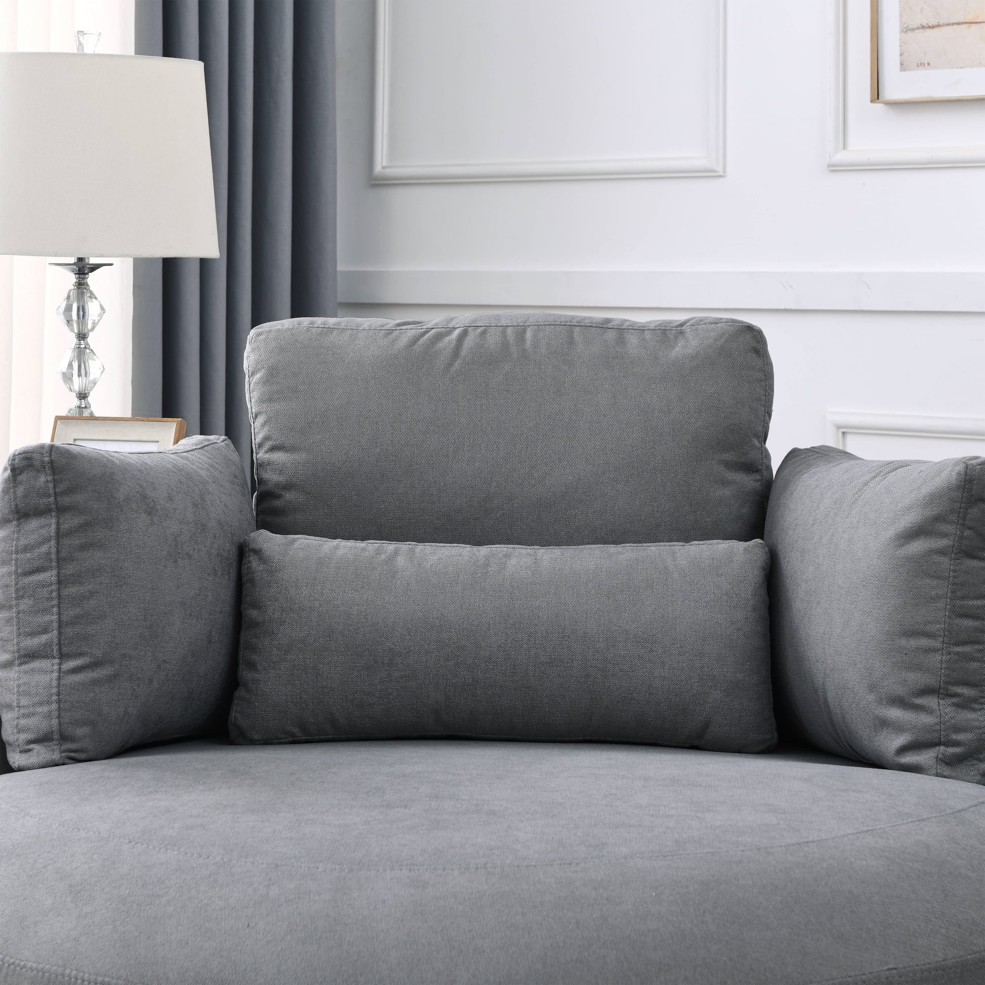 Video Welike Swivel Accent Barrel Modern Dark Grey Sofa Lounge Club Big Round Chair with Storage Ottoman Linen Fabric for Living Room Hotel with Pillows 2PCS. Walmart