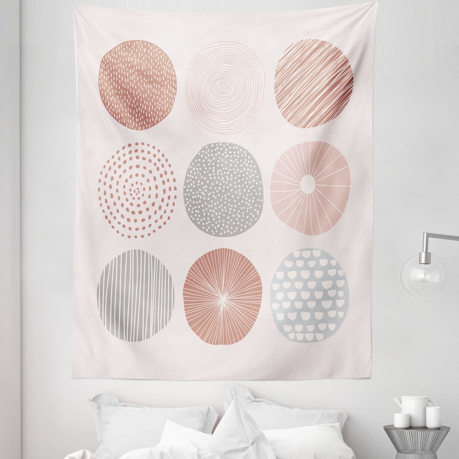 Pastel Tapestry, Abstract Style Neutral Toned Circles Dashed Lines and ...