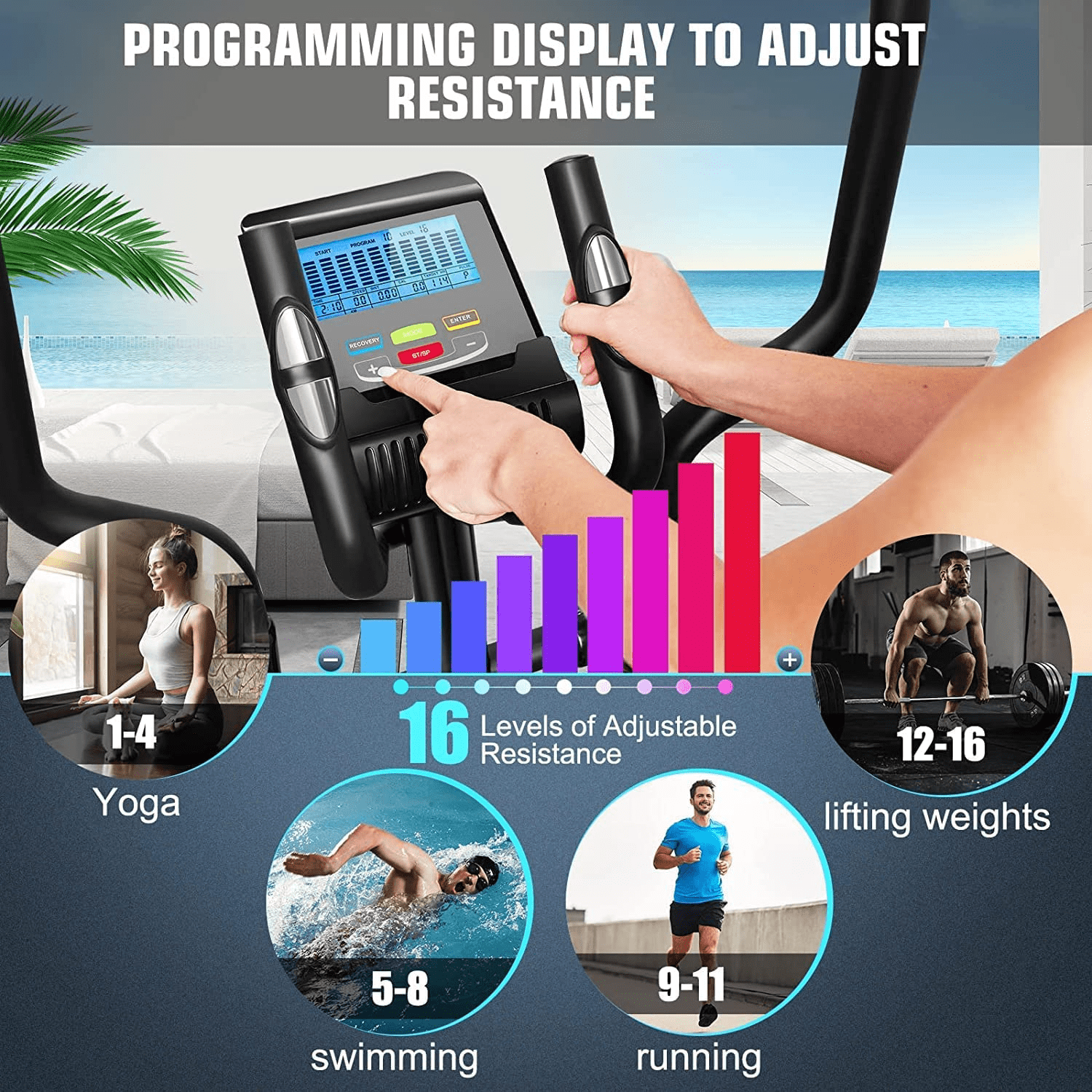 Buy ANCHEER 16 Levels Magnetic Elliptical Training Machine Cross ...