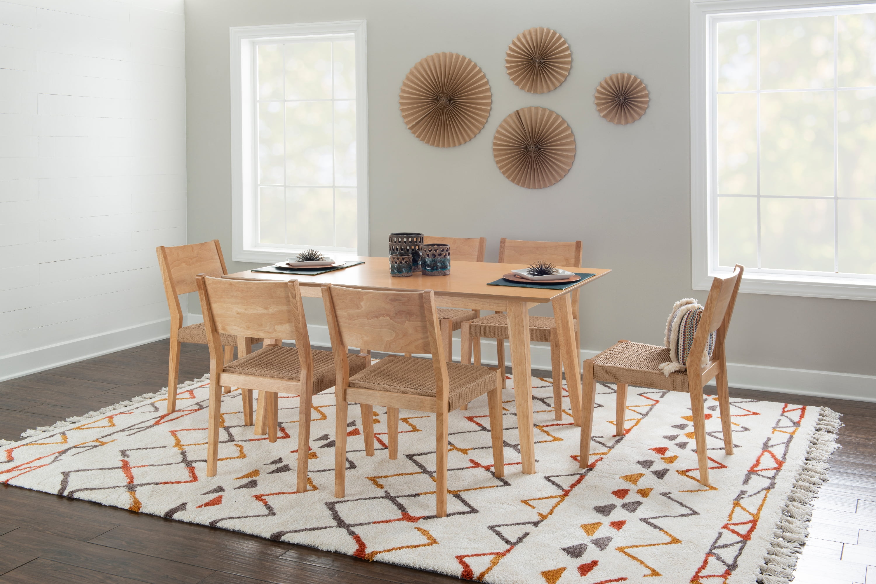 Holden Mid-Century Modern 7-Piece Dining Set, Natural - Walmart.com