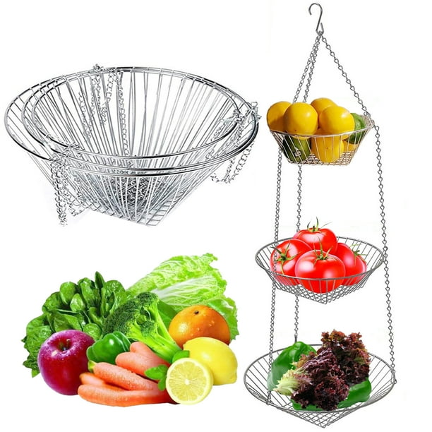 3 Tier Fruit Basket, iPstyle Vegetable Kitchen Storage Basket Metal ...