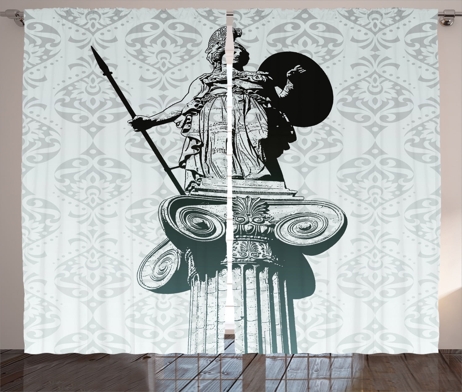 Sculptures Decor Curtains 2 Panels Set, Statue of Athena on Pillar ...