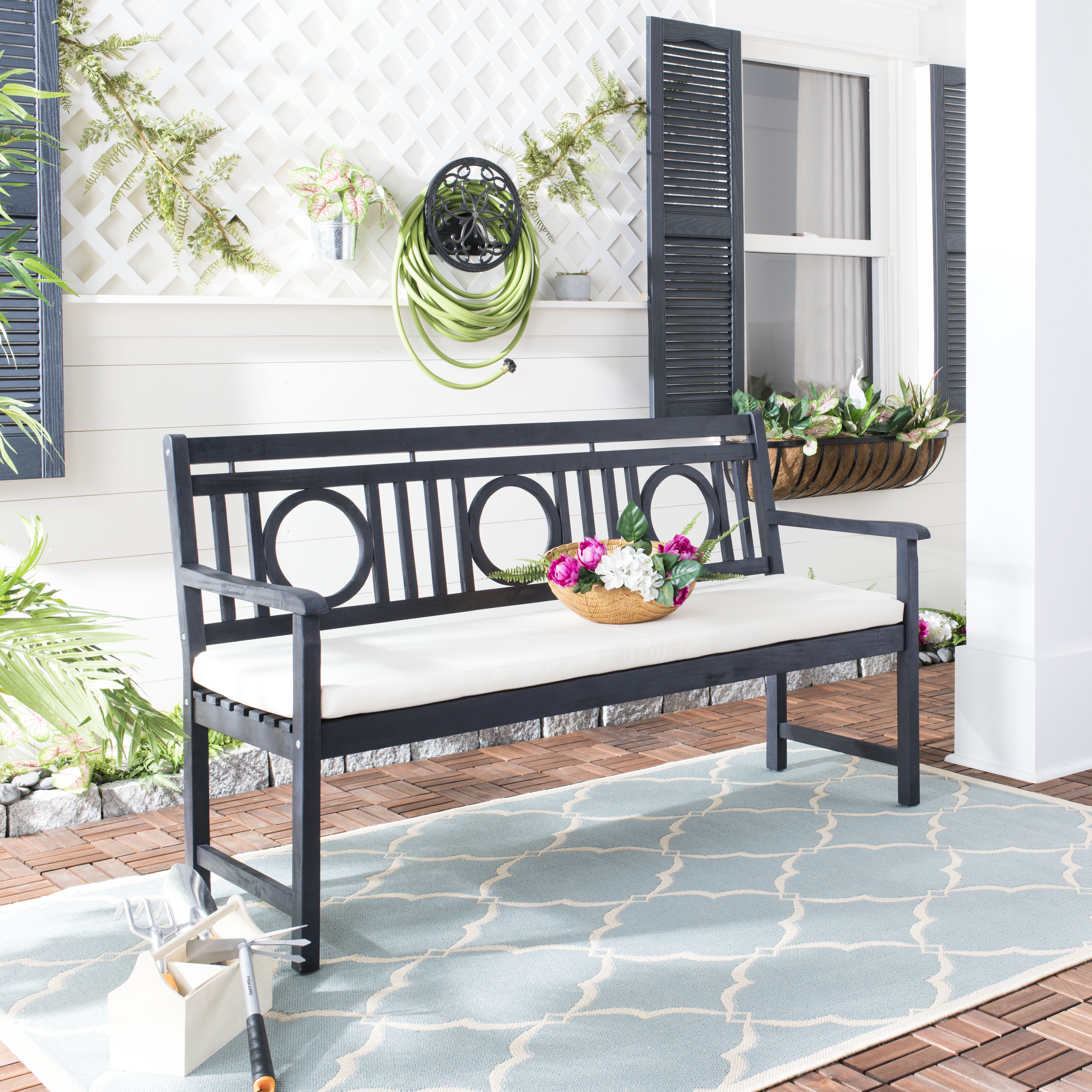 Safavieh Montclair Indoor/Outdoor Modern Acacia Bench with Cushion ...