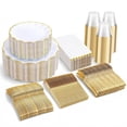 White and Gold Scalloped Disposable Dinnerware Set for 50 Guests — 100 ...