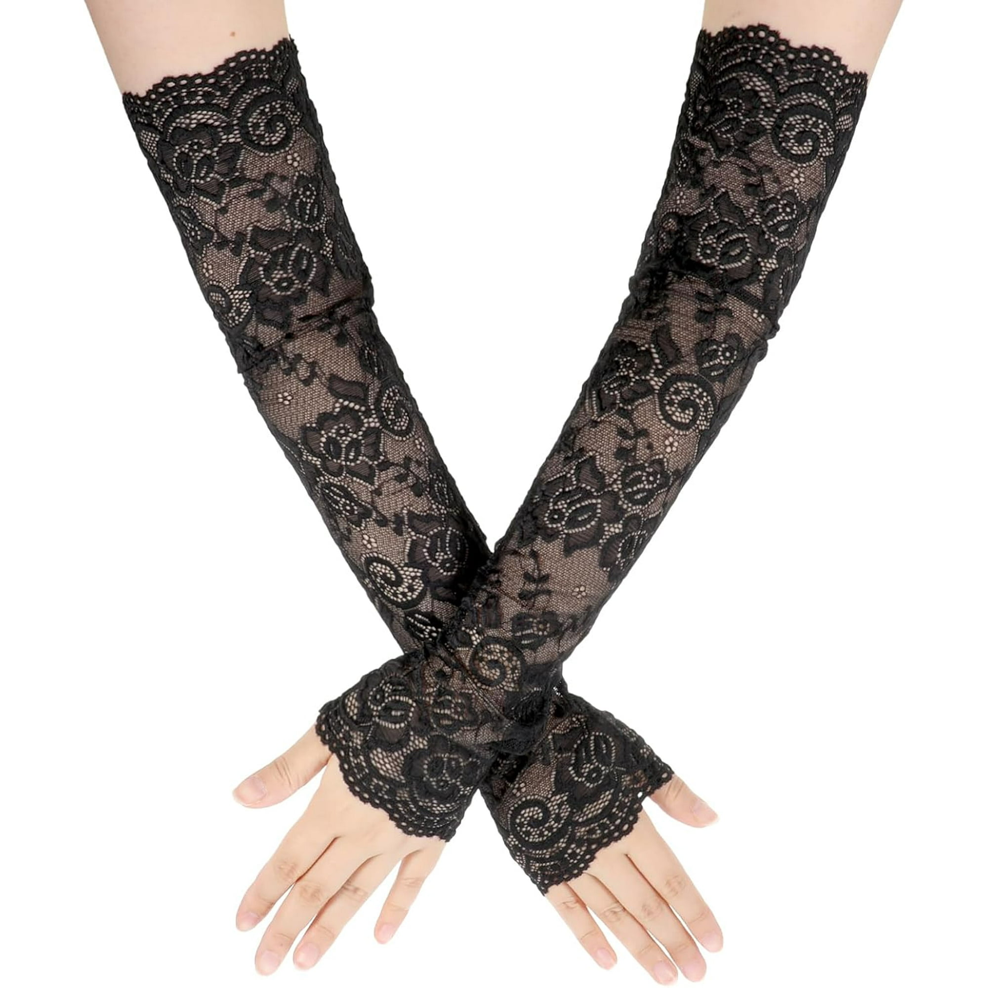 Click here for Nobrand Fingerless Black Lace Gloves For Women Elb... prices