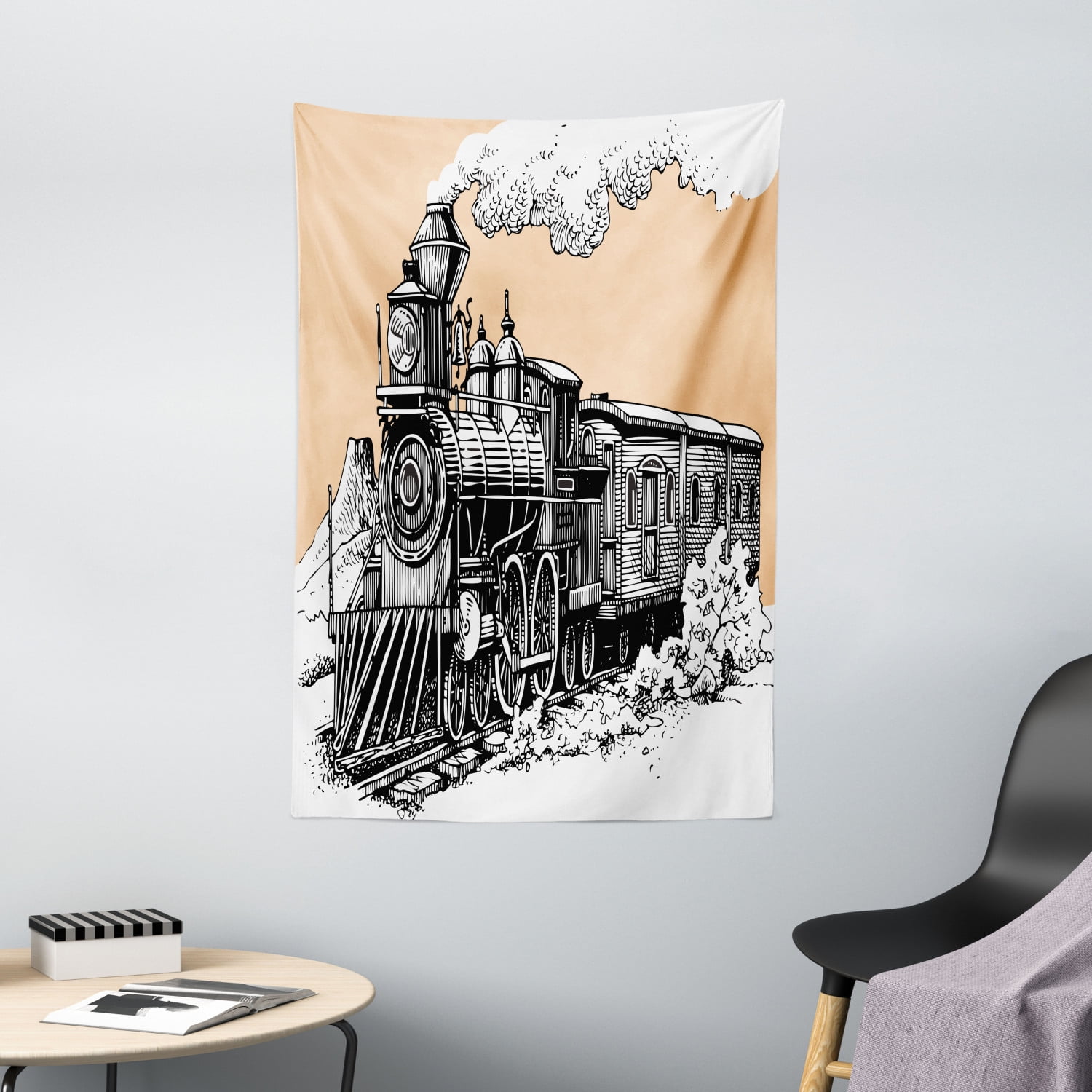 Steam Engine Tapestry, Vintage Wooden Train Rail Wild West Wagon in ...