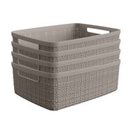 Curver Jute "Smedium" Basket, Resin Plastic Storage Bin, Warm Grey, 4 ...