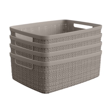Curver Jute Small Basket, Resin Plastic Storage Bin, Grey Flannel, 4 ...