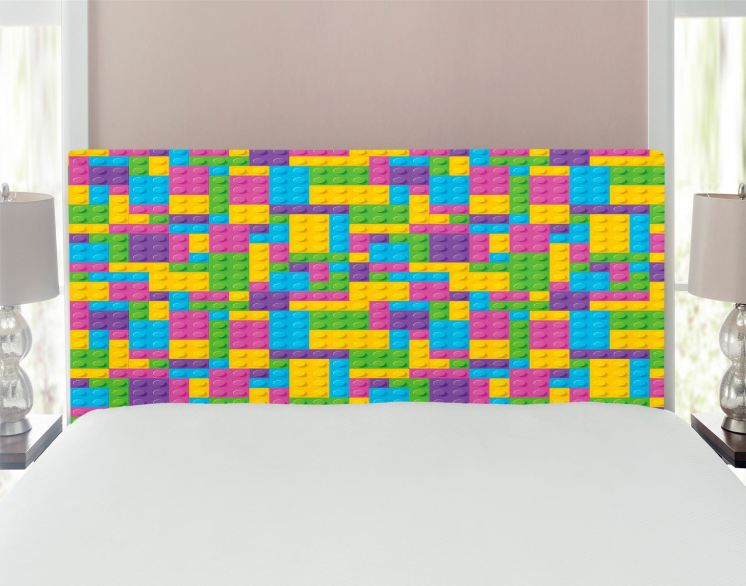 Cartoon Headboard, Colorful Plastic Construction Blocks Cube Geometric ...