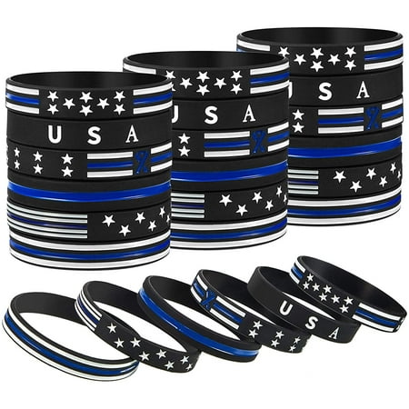 Police American Flag Silicone Bracelets Thin Blue Line Bracelets Rubber Wristbands Independence ...