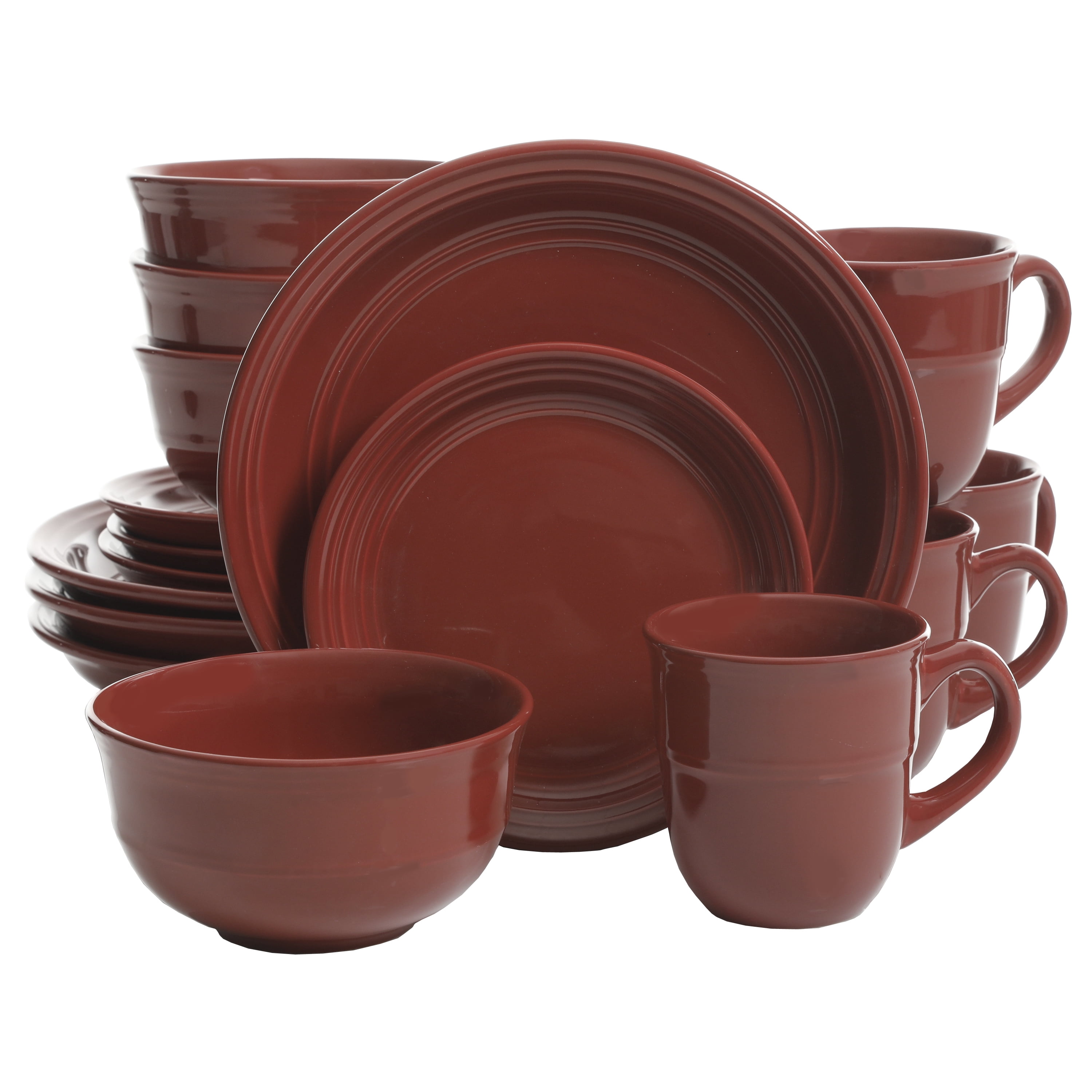 Mainstays Red Rainforest 16-Piece Dinnerware Set | Bigbigmart.com