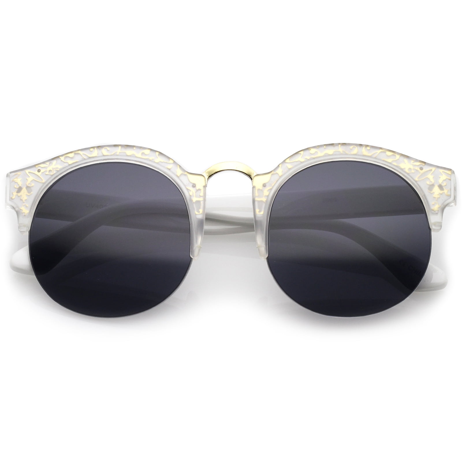 sunglassLA Female Ornate Metal Detail Wide Temple Half Frame Round Semi ...