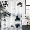 Chinese Ink Bathroom Shower Curtains with 12 Hooks Polyester Waterproof ...