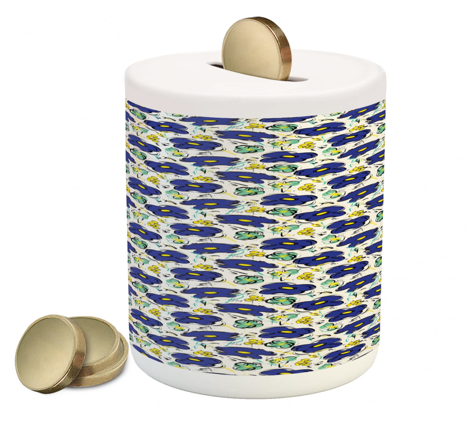 Leaf Piggy Bank, Brush Stroke Stripes with Flower Arrangement Sketch ...