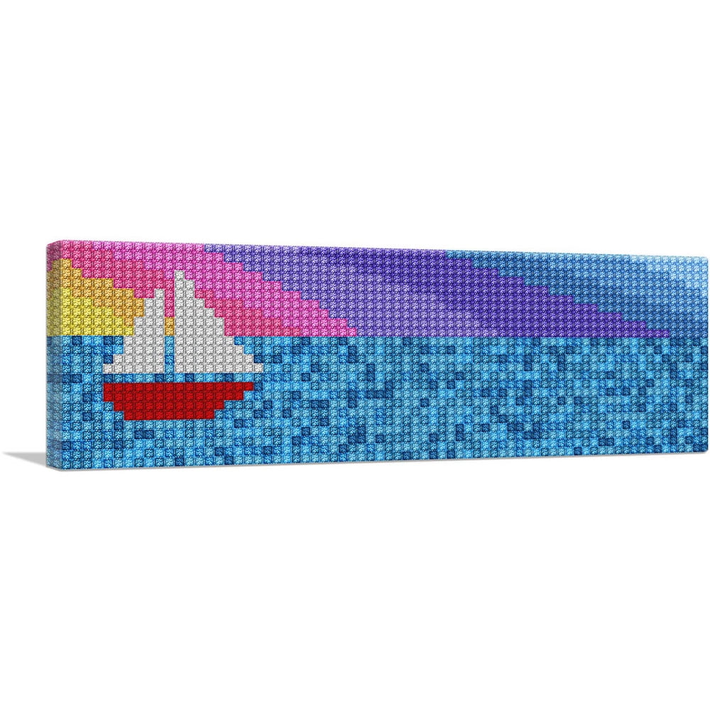 ARTCANVAS Sailboat Sunrise Boat Blue Water Jewel Pixel Canvas Art Print ...
