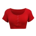2024 New Womens Button Short Sexy Jr Fall Fashion Crop Round Top Tank Womens Shirts Sexy Neck