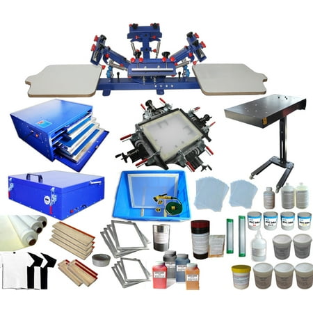 INTBUYING Full Set 4 Color 2 Station Screen Printing Kit with Flash ...
