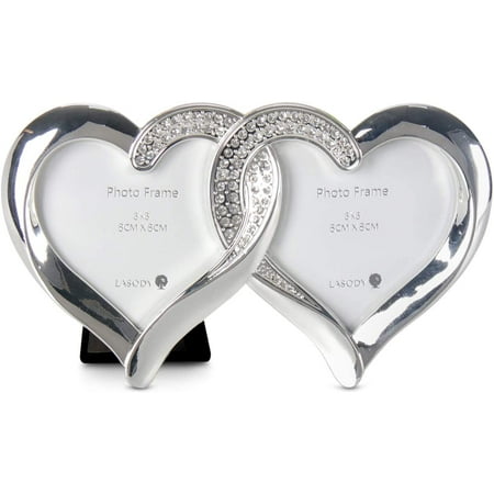 Lasody E egant Si ver P ated Heart Shaped Photo Frame Ho ds Two Heart ...
